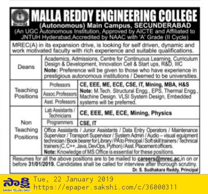 Malla Reddy (MR) Deemed To Be University